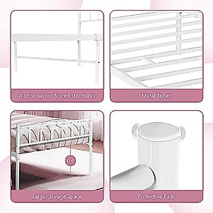 4 EVER WINNER Twin Metal Bed Frame with Headboard, Twin Metal Platform Bed Frame for Kids, No Box Spring Needed, Mattress Foundation for Storage, Easy Assembly, Noise-Free, White