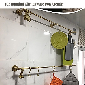 Solid Copper Brass S Hooks Pan Pot Holder Rack Hooks Hangers Round-End S Shaped Hooks for Hanging Coffee Mugs Kitchenware Pots Utensils Rail Jeans Pants Clothes Bags Closet Towels Plants Flower