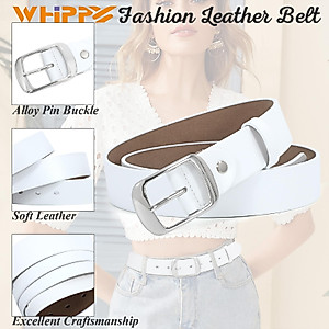 WHIPPY Women Leather Belts for Jeans Pants Fashion Dress Belt for Women with Solid Pin Buckle, White, S