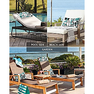 Recliner Head Pillow Ledge Loungers Chair Pillows with Insert Retro Middle Ages Abstract Geometry Teal Black Square Lumbar Pillow with Adjustable Strap Patio Garden Cushion for Bench Couch, 2 PCS