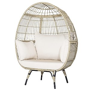 COSTWAY Patio Oversized Rattan Egg Chair Lounge Basket w/ 4 Cushions for Indoor Outdoor