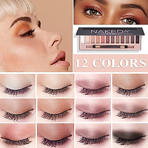 Fusang 12 Colors Naked Eyeshadow Palette,Natural Matte Nude Eyeshadow Palette Shimmer Highly Pigment Eye Shadow Pallete Set Long Lasting & Waterproof Smokey Smokey Glitter Eye Makeup with Brush （A）