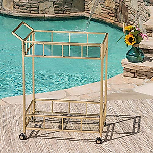 Christopher Knight Home Alice Indoor/Outdoor Industrial Modern Iron and Glass Bar Cart, Gold