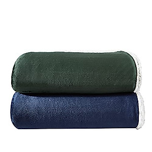 Eddie Bauer - Queen Blanket, Reversible Fleece & Faux Shearling Blanket, Plush & Cozy Home Decor (Solid Navy, Queen)