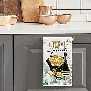 Artoid Mode Congrats Grad Fingertip Towel, 18x26 Inch Soft Absorbent Graduation Party Household Hand Towel for Kitchen Decoration