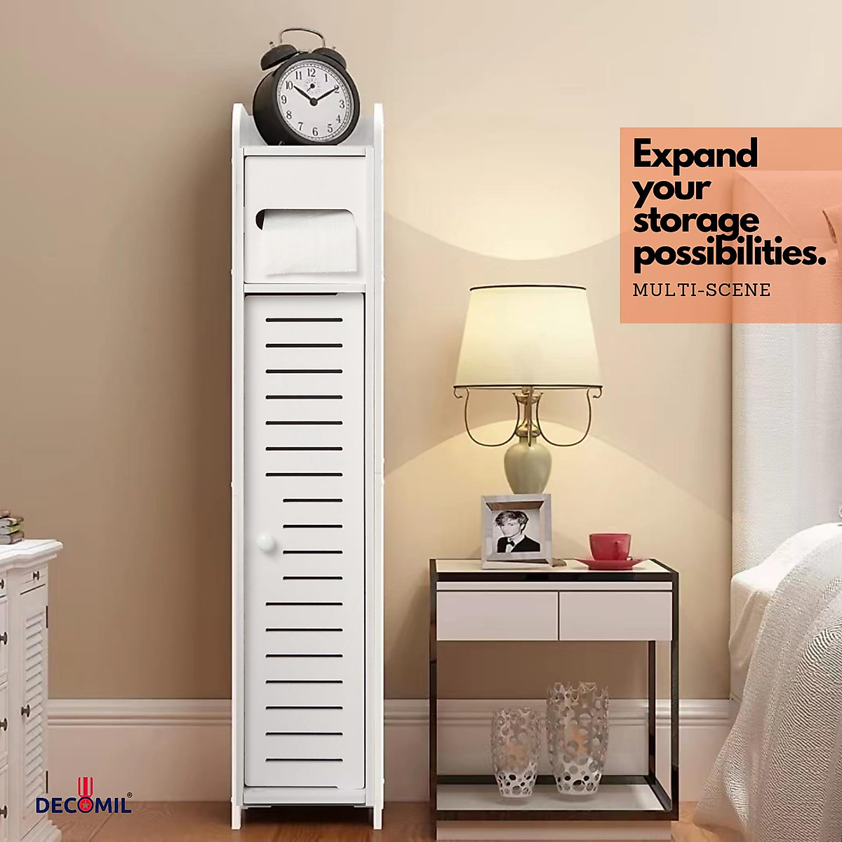 DECOMIL - Small Bathroom Storage Cabinet, Bathroom Storage Organizer |Storage Shelf, Toilet Paper Organizer, Towel Storage