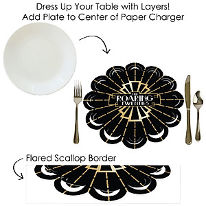 Big Dot of Happiness Roaring 20’s - 1920s Art Deco Jazz Party Round Table Decorations - Paper Chargers - Place Setting for 12