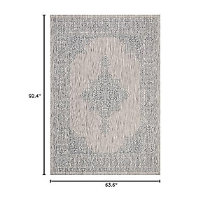 SAFAVIEH Courtyard Collection Area Rug - 5'3" x 7'7", Grey & Navy, Non-Shedding & Easy Care, Indoor/Outdoor & Washable-Ideal for Patio, Backyard, Mudroom (CY8232-36812)