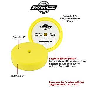 BUFF and SHINE 8" Yellow Recessed Foam Buffing Pad - Compounding/Polishing #3000G
