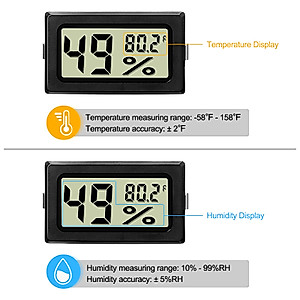Mini Digital Temperature Humidity Meters Gauge with Probe Gauge LCD Fahrenheit Display Thermometer Hygrometer for Incubator Reptile Plant Tank Greenhouse Jars Garden Cellar(Black, 3 Pieces)