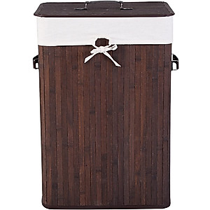 Byroce Bamboo Laundry Basket, Collapsible Laundry Hamper with Lid, Removable Liner & Handles, Dirty Clothes Toys Storage Bin for Laundry Room, Bedroom, Bathroom (Brown)