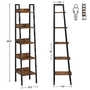 VASAGLE Bookshelf, 5-Tier Narrow Book Shelf, Ladder Shelf for Home Office, Living Room, Bedroom, Kitchen, Rustic Brown and Black ULLS109B01