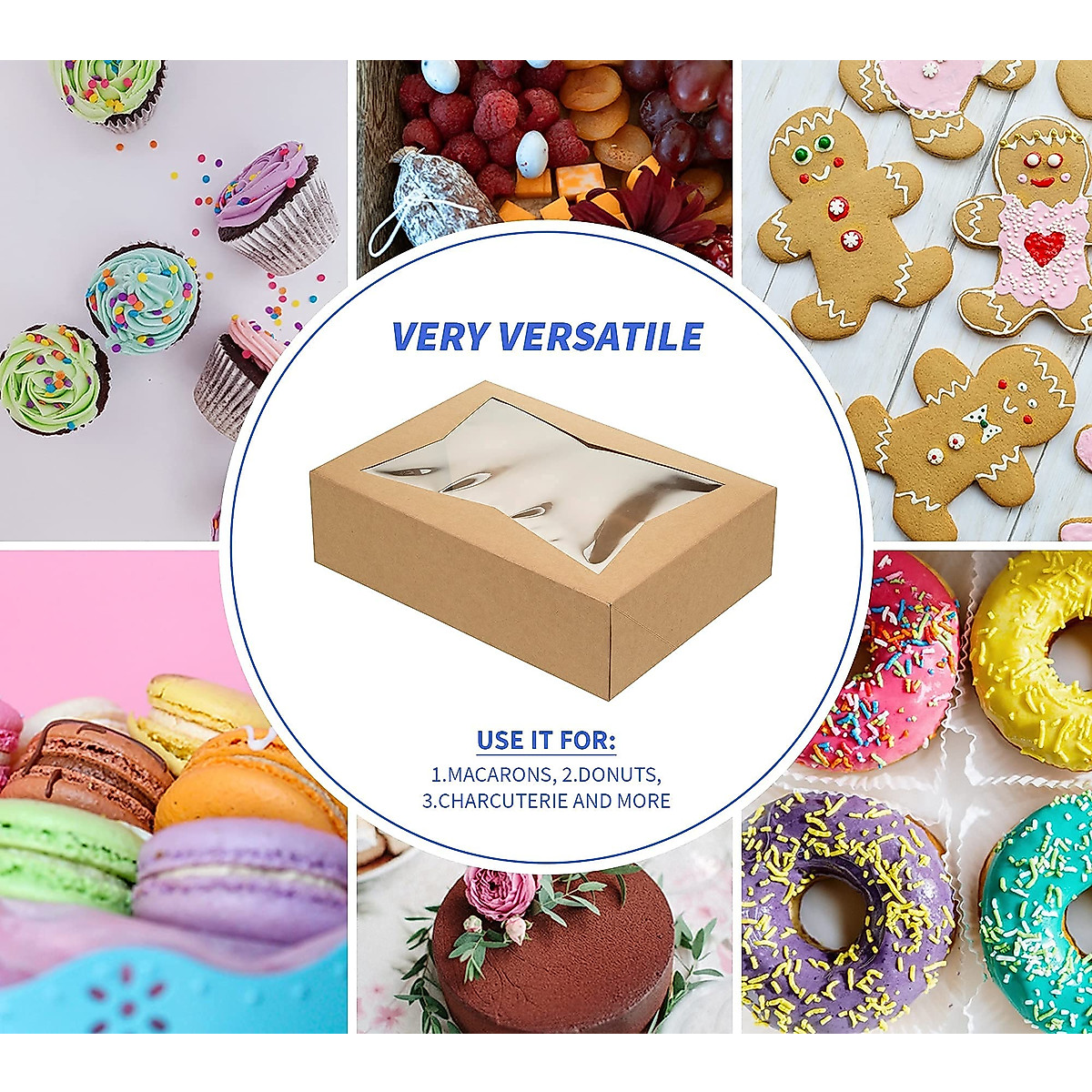 FATRE FOODS (15 Pack) Cake Boxes with Cake Boards INCLUDED – Easy-Assembly, 14 x 10 x 4 Inch, Dessert Boxes with Window, Stickers – Store & Sell Cakes, Cupcakes, Muffins, & Donuts in Bakery Boxes