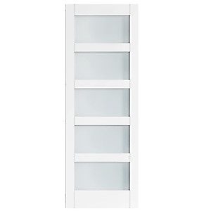 Finosen 30 in x 84 in Sliding Closet Door, 5-Lite Frosted Glass, LVL Wood Panel, PVC Surface, Assembly Needed Interior Doors for Bathroom, Living Room, White