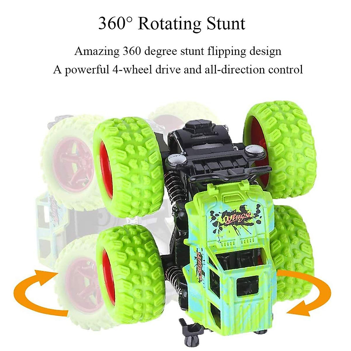 JAFATOY Toy Cars for Kids 1-5 Years Old Boys Girls, 2 Pack Monster Trucks Pull Back Car Toy Durable Big Wheels 360 Rotating Stunt Toy Truck Great Gift for Toddler Boys