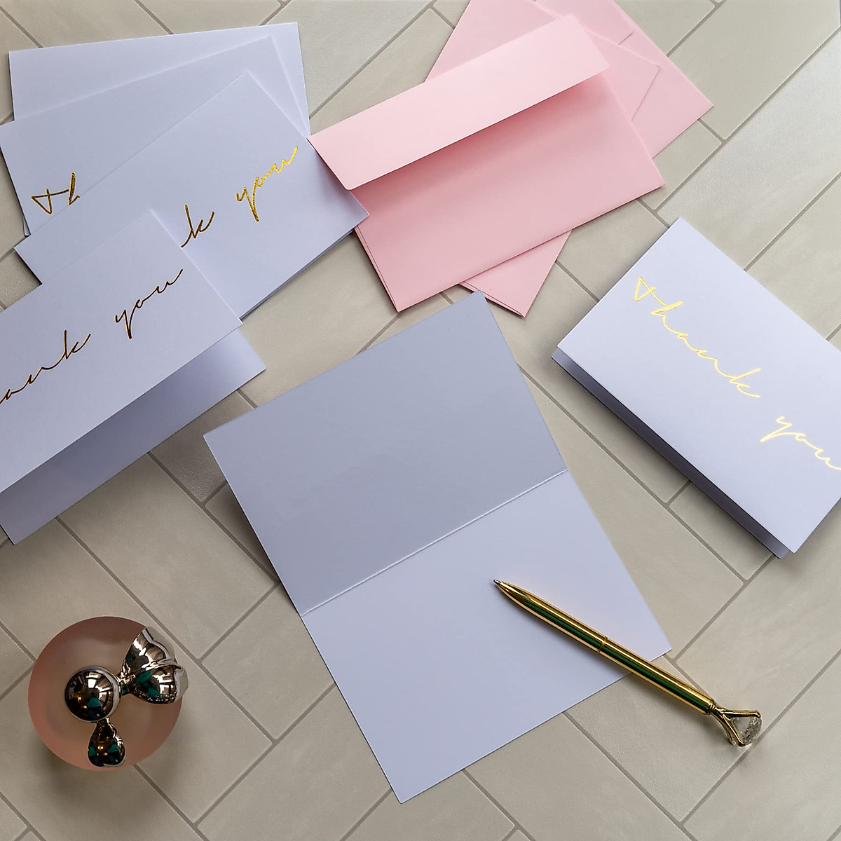 Gooji 4x6 Gold Foil Thank You Cards with Matching Peel-and-Seal Pink Envelopes (20-Pack)