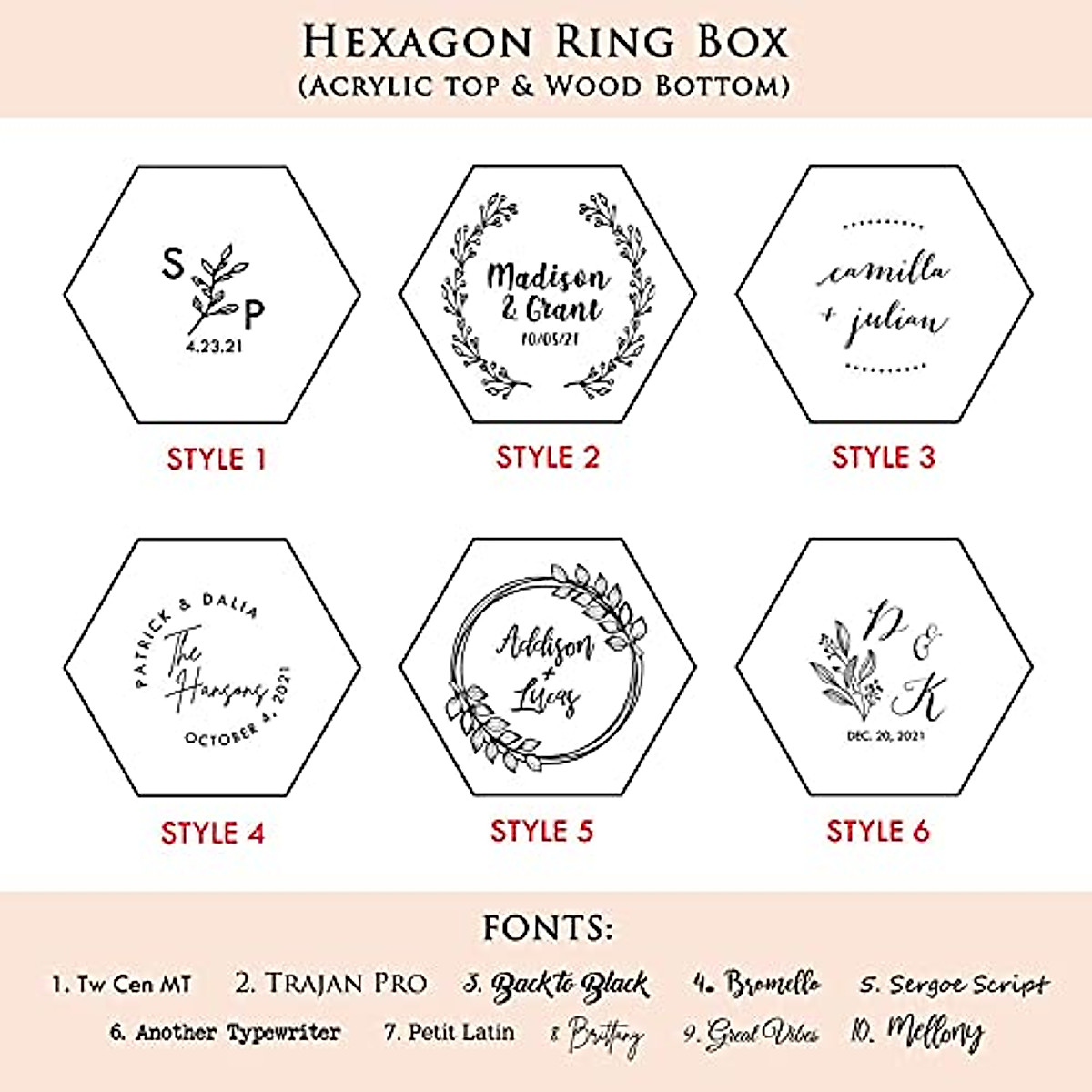 Custom Ring Box for Wedding Ceremony Personalized Hexagon Ring Box Wooden Wedding Ring Bearer Box Proposal Ring Case for Marriage Proposal Engagement