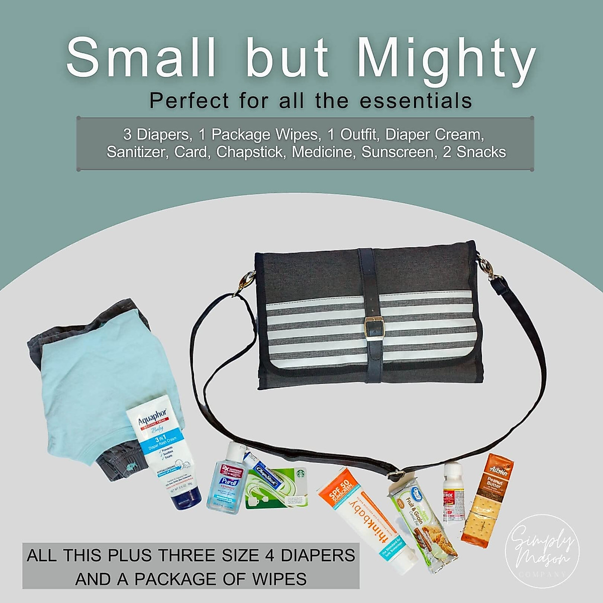 Travel Changing Pad, Diaper Clutch Bag, Portable Diaper Changing Pad w/Adjustable Shoulder Strap & Wipes Holder, Small Diaper Bag w/Large Mat for Toddler, Baby Changing Pad Portable