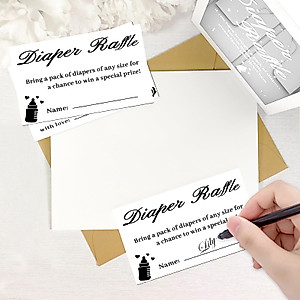 WNINK 50 Pcs Diaper Raffle Tickets with Box for Baby Shower, Diaper Raffle Card Gender Reveal Diaper Raffle Card Box for Baby Shower Games Diaper Raffle Box Party Decorations Table Centerpiece (White)