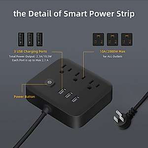 Power Strip 3 AC Outlets and 3 USB Charging Ports with Night Vision Light,Desktop USB Charging Station 4Ft Extension Cord,Flat Plug,Overload Protection for Home,Office,Travel,Cruise Ship,Dorm