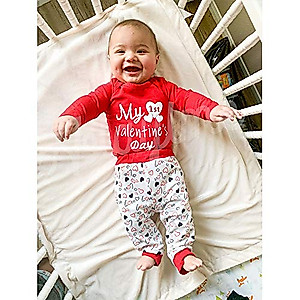 Aslaylme Baby Boys Girls Valentine's Day Outfit Newborn My 1st Valentine's Day Bodysuit (Red,3-6 Months)