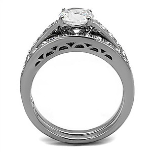 Marimor Jewelry His and Her 3 Piece Stainless Steel 1.39 Carat Cubic Zirconia Bridal Set and Men's Wedding Band Women's Size 09 Men's Size 09
