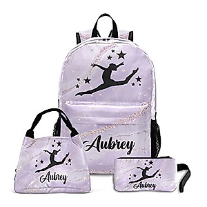Gymnastic Abstract Marble Purple Personalized Backpack Set for Teen Boys Girls with Lunch Box & Pencil Pouch Bag Travel Backpack