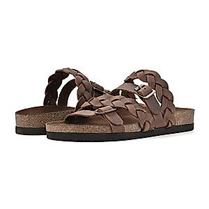WHITE MOUNTAIN Shoes Holland Women's Flat Sandal, Brown/Leather, 8 M