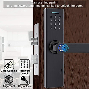 Fingerprint and Touchscreen Smart Lock, 4-in-1Home Security Smart Lock, Biometric Fingerprint Lock, Anti-Peeping Intelligent Security Smart Door Lock, Match Home Aesthetics (Black)