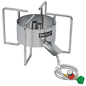 Bayou Classic SS40 22-in Stainless Dual Jet Cooker Features 22-in Cooking Surface 12.5-in Tall Welded Frame 30-psi Adjustable Regulator w/ 48-in Stainless Braided Hose