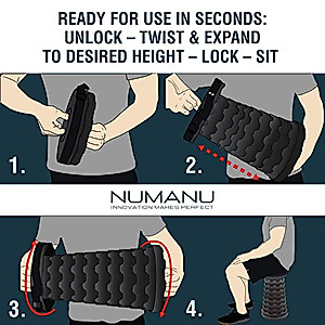 NUMANU New-Gen Collapsible Stool 2-Pack w/Carabiner Clips - Lightweight, Sturdy, Portable, Adjustable Telescoping Compact Folding Chair or Foot Rest for Travel, BBQ, Camping, Queue - Max 400lbs
