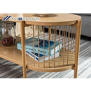 MAISON ARTS Modern Coffee Table with Storage Shelf, Rustic Farmhouse Coffee Table with Metal Legs for Living Room, Wood Look Mid Century Accent Furniture, Easy Assembly