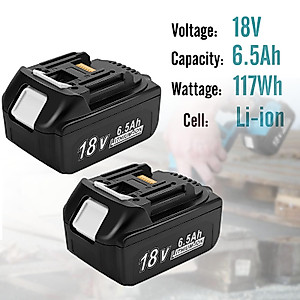 HUSUE 2 Pack 18V 6.5Ah Replacement Battery for Makita 18V Battery, Li-Ion Battery Replace for Makita 18V Battery BL1815 BL1820 BL1825 BL1830 BL1835, Compatible with Makita 18V Cordless Power Tools