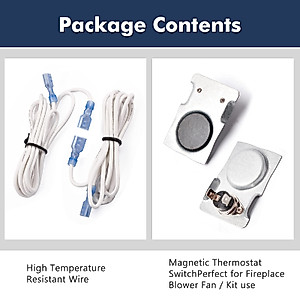 Hiorucet Yiming Magnetic Thermostat Switch with High Temperature Resistant Wire for Fireplace Blower Fan, Wood Stove, Gas Log Fireplace, Circuit On At 120°F and Off At 90°F.