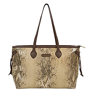 Leather Snake Print Tote By Simply Southern, Gold