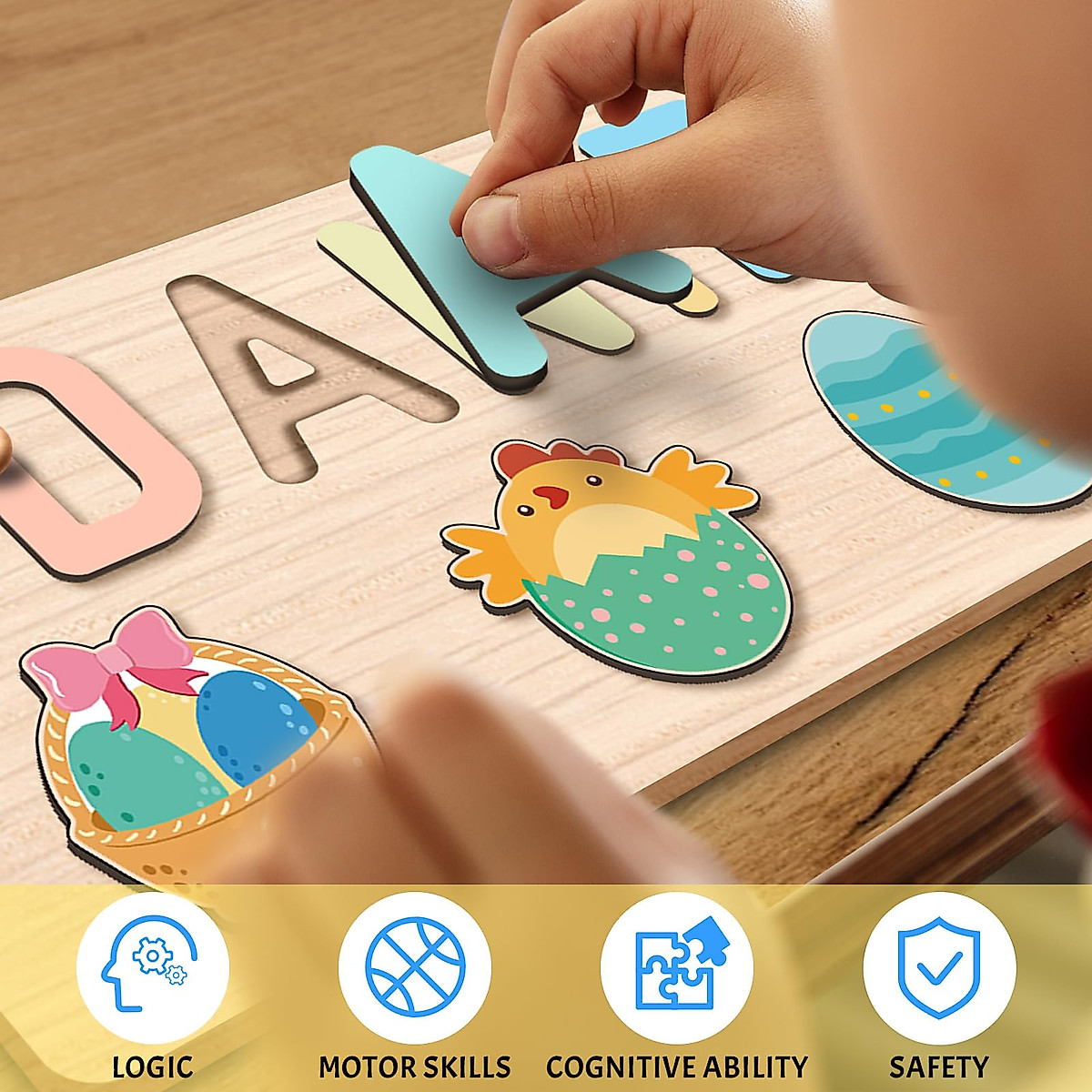 SalaGraphics Personalized Name Puzzles for Toddlers 1-3, Easter Basket Stuffers for Toddler, Personalized Baby Gifts, Wooden Name Puzzle for Kids Personalized, Montessori Toys for 1 Year Old