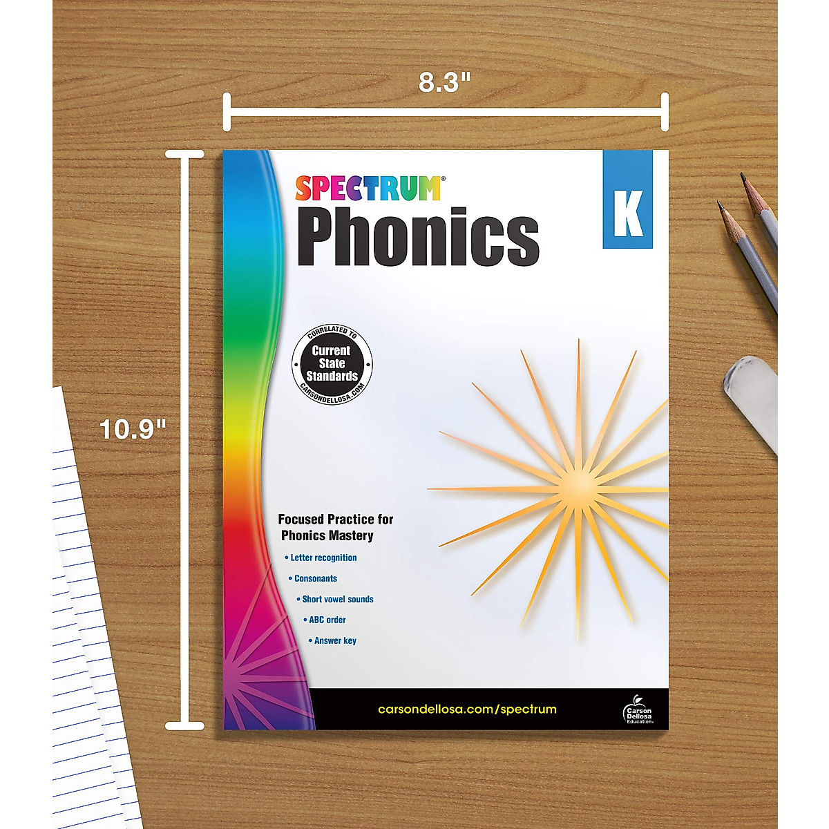 Spectrum Kindergarten Phonics Workbook, Ages 5 to 6, Kindergarten Phonics Workbooks, Letter Recognition, Alphabet Order, Vowel and Consonant Sound Practice - 144 Pages