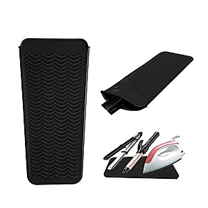 Heat Resistant Silicone Mat and Glove Set for Hair Straighteners and Flat Irons - 11" x 6" Mat, 8.7" x 5.2" Bump Glove, Black