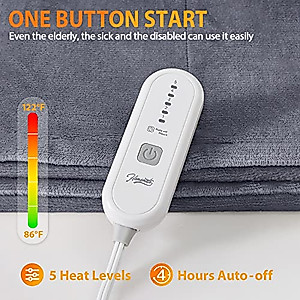 HomeMate Heated Blanket Electric Throw - 50"x60" Heating Blanket Throw 4 Hours Auto-Off 5 Heat Levels Heat Blanket Over-Heat Protection Flannel Sherpa Heater Blanket Electric ETL Certification