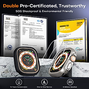 TOCOL 2 Pack for Apple Watch Ultra 2/Ultra Case 49mm + 2 Pack Tempered Glass Screen Protector for iWatch, [10X Military-Grade Shockproof], Anti-Scratch, Ultra Thin, Bubble Free, Black+Original