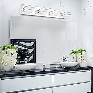 3 Color Temperature Dimmable Vanity Lights for Bathroom LED Chrome 4 Light Bathroom Vanity Light Fixtures Acrylic Stainless Steel Square Shade Bathroom Light Fixtures over Mirror, ETL Certificated