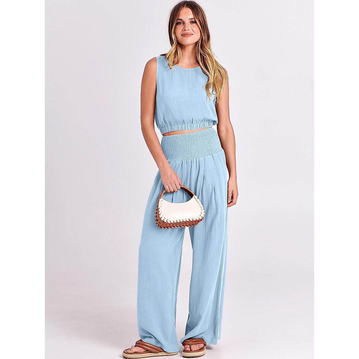 ANRABESS Women's 2 Piece Linen Lounge Set Casual Matching Pants Jumpsuit Summer Beach Travel Vacation Trendy Outfits X-Large