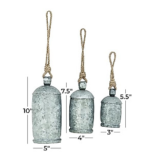 Deco 79 Rustic Metal Cowbell Decorative Bells, 5", 4", 3"H, Silver
