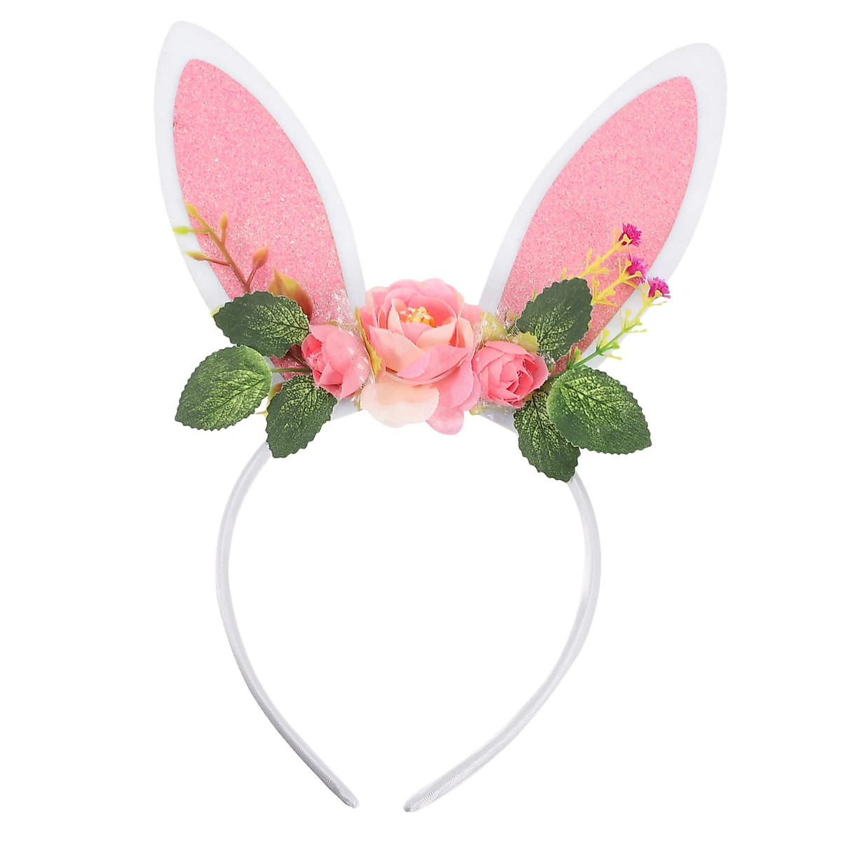 MUSISALY Easter Headband Rabbit Ears Hair Hoop Bunny Ears and Tail Rabbit Ear Hair Band Party Ears Headband Spring Bunny Hairband Flower Garland Hairband Cartoon Artificial Flower Plastic