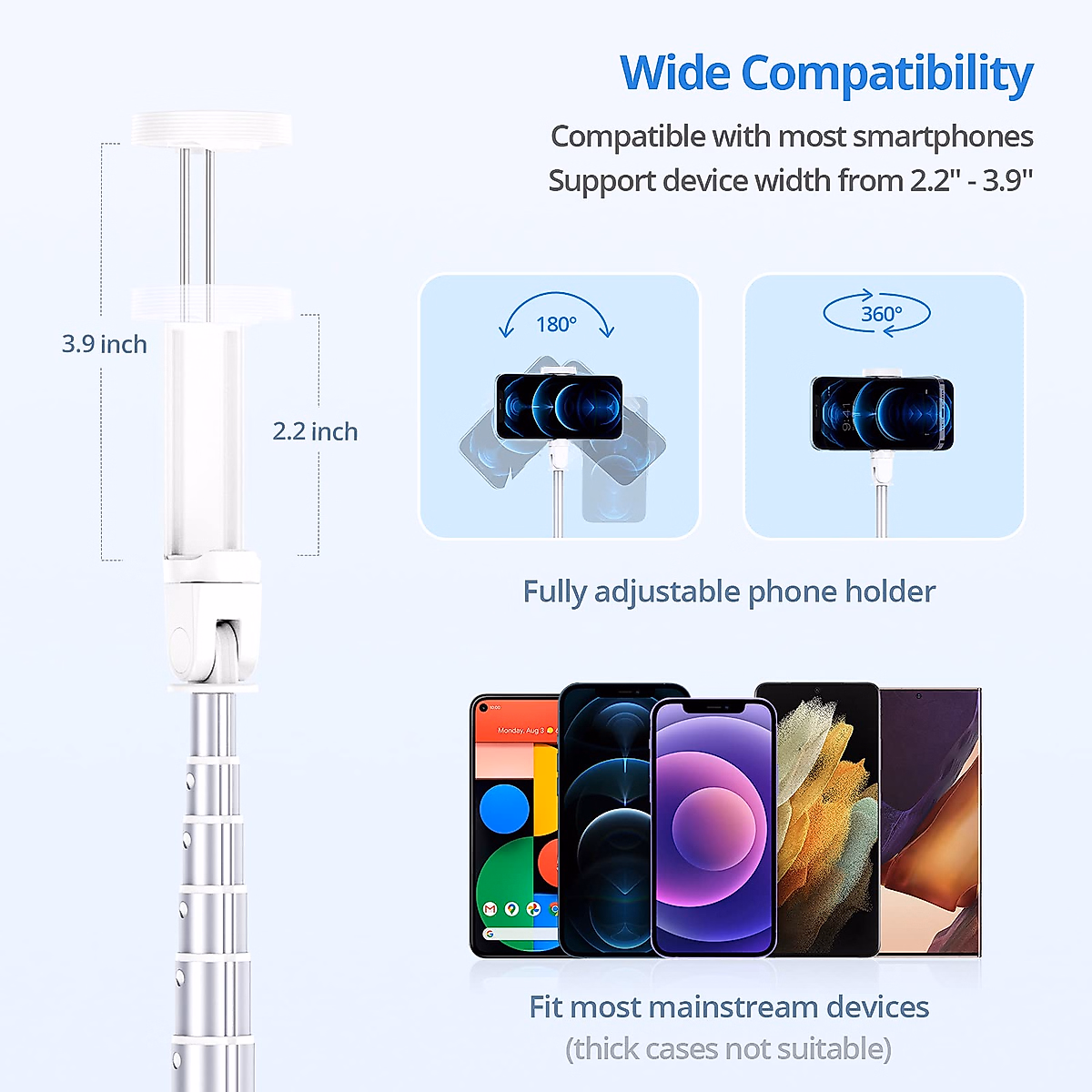 ATUMTEK 60" Selfie Stick Tripod, All in One Extendable Phone Tripod Stand with Bluetooth Remote 360° Rotation for iPhone and Android Phone Selfies, Video Recording, Vlogging, Live Streaming, White