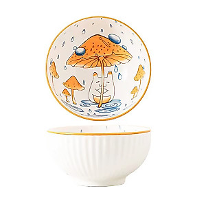 Bicuzat Cute Mushroom Pattern Ceramic Bowls Set Soup Bowls Dessert Bowls, 6 Inch, Set of 2