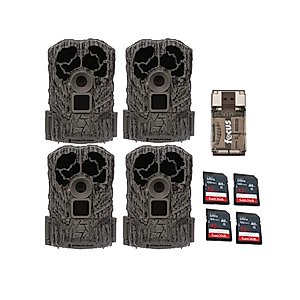 Stealth Cam Browtine 16MP, Durable, 60 Feet Infrared Detection Range, and Burst Mode Trail Camera Bundle with High Speed USB 2.0 Card Reader, and 32GB Ultra SDHC UHS-I Memory Card (4-Pack)