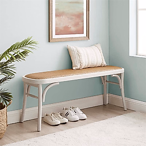 Linon Dallas Wood and Rattan Bentwood Bench in White