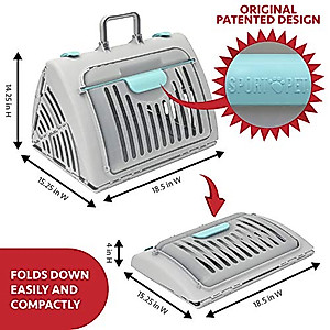 SportPet Designs Sport Pet Foldable Travel Cat Carrier with A Waterproof Bed - Front Door Plastic Collapsible Carrier, Gray (CM-10064-CS01)