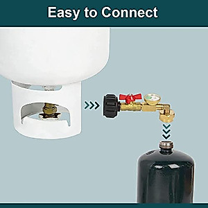 PRIZOM Propane Refill Adapter with Valve and Gauge, Fill 1 Lb Bottles From 20 Lb Tank, 90-Degree Elbow Design, Easy To Use
